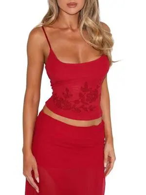 TIGER MIST Floral Embellished Mesh Camisole - Red