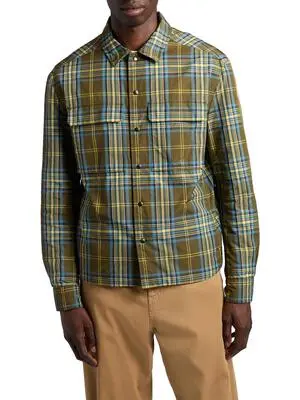 Moncler Plaid Nylon Snap-up Shirt - Green