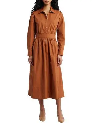 FREEMARKET Long Sleeve Shirt Dress - Rust