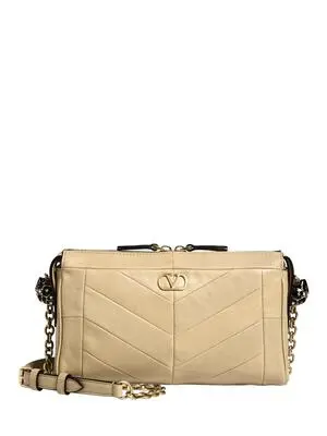 Valentino Garavani Small Panthea Chevron Patchwork Leather Shoulder Bag Beige