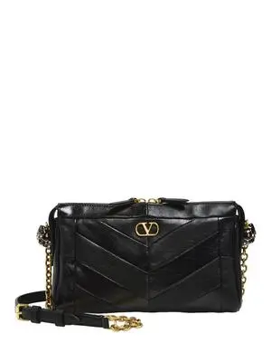 Valentino Garavani Small Panthea Chevron Patchwork Leather Shoulder Bag Black