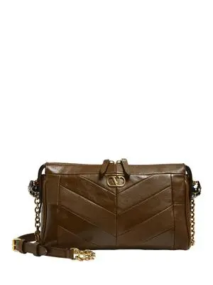 Valentino Garavani Small Panthea Chevron Patchwork Leather Shoulder Bag Dark Brown