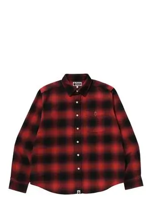 A BATHING APE One Point Ombre Check Relaxed Fit Long-sleeve Shirt - Red