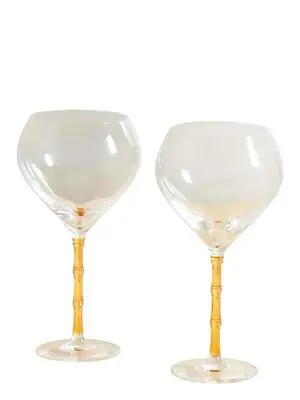 La DoubleJ Bamboo Balloon Crystal Glasses Set Of Two - Yellow
