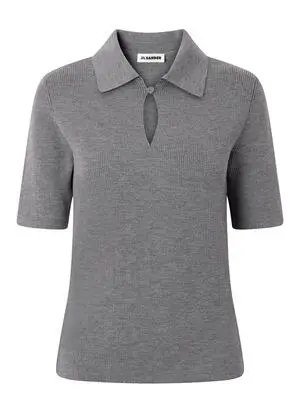JIL SANDER Ribbed Wool Polo Shirt - Gray