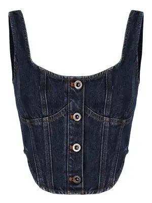 SELF-PORTRAIT Self-Portrait Denim Corset Top Navy