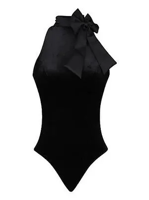 House Of Cb Blair Bodysuit With Bow - Black Velvet