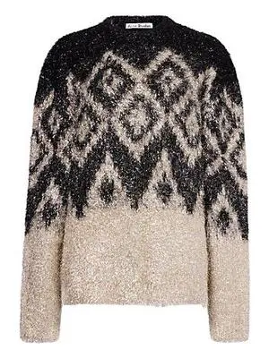 Acne Studios Relaxed-fit Knit Jumper With Metallic Fringe - Black Gold
