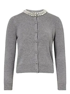 Veronica Beard Daro Crystal-embellished Wool Cardigan - Dark Heather Grey