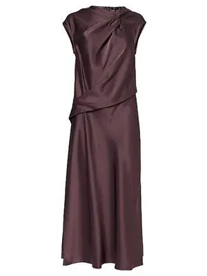 Theory Twisted Bodice Satin Midi Dress - Deep Plum