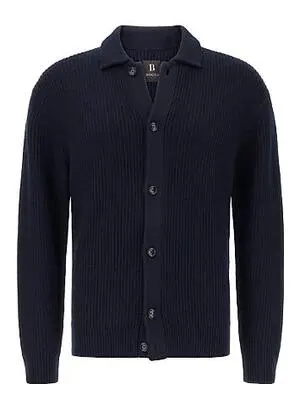 Boggi Milano Ribbed Knitted Merino-wool Jacket - Navy Blue