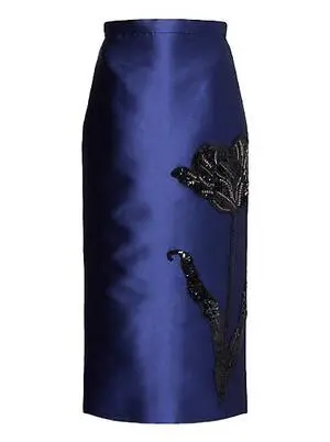 Erdem Embroidered Satin Pencil Midi Skirt - Beetle