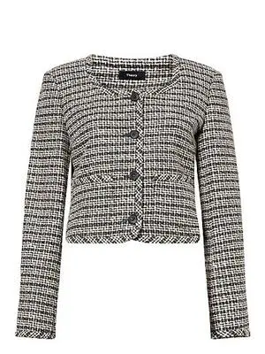 Theory Collarless Cropped Cotton-blend Jacket - Shale Multi