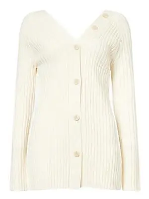 Theory Open-back Buttoned Merino Wool Cardigan - White