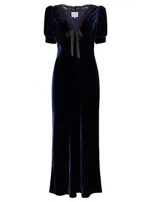 REFORMATION Camille Lace-collar Velvet Midi Dress - Midnight
