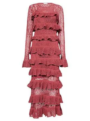 Zimmermann Lace Frill Knit Maxi Dress - Lipstick