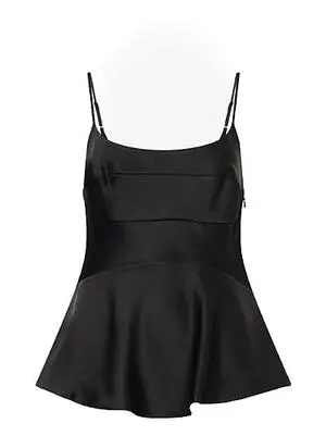 Theory Satin Peplum Waist Top - Black