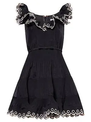 Zimmermann Embroidered Frilled Woven Mini Dress - Black