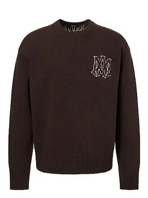 Amiri Brand-embroidery Crewneck Wool Jumper - Brown