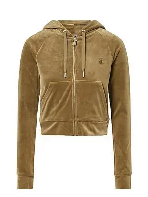Juicy Couture Rhinestone-logo Velour Hoody - Dark Olive