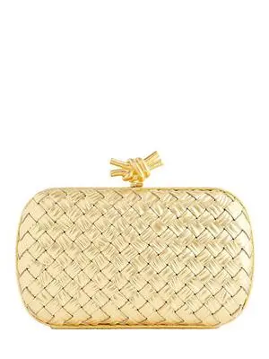 Bottega Veneta Knot Leather Clutch - Gold-gold