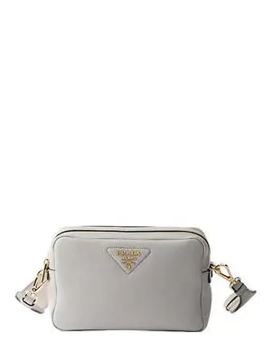 Prada Enamelled Logo Small Leather Cross-Body Bag Grey