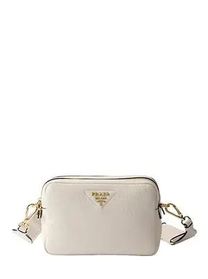 Prada Enamelled Logo Small Leather Cross-body Bag - White