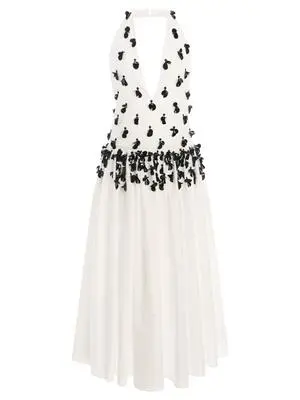 DIOTIMA Embellished Cotton Midi Halter Dress - Black/white