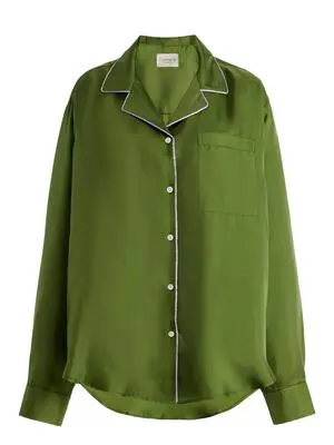 Comme Si Notched Collar Silk Shirt - Green