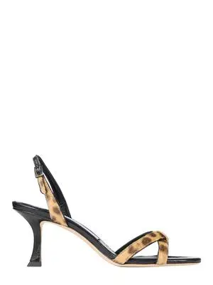 JIMMY CHOO Elsy 70 Leopard Print Pony Sandals - Neutral