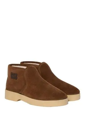 Miu Miu Suede And Shearling Booties - Cocoa Brown
