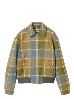 Miu Miu Checked Blouson Jacket - Camel/aviator Blue
