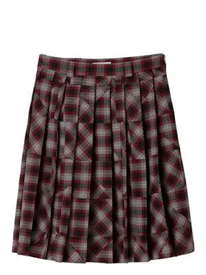 Miu Miu Tartan Patchwork Midi Skirt - Amaranth/grey