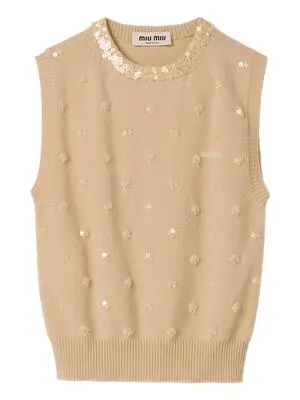 Miu Miu Embroidered Cashmere Vest - Albino White