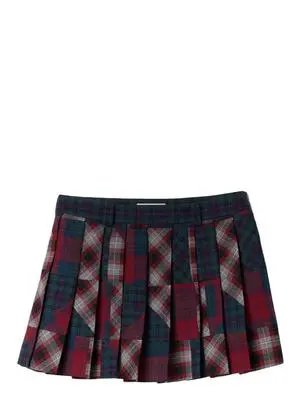 Miu Miu Pleated Plaid Patchwork Miniskirt - Multicolored