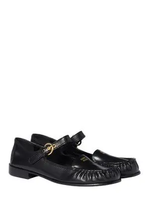 Miu Miu Leather Loafers With Strap - Black