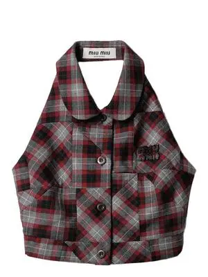 Miu Miu Tartan Patchwork Top - Amaranth/grey