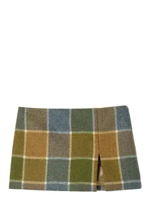 Miu Miu Checked Miniskirt - Camel/aviator Blue