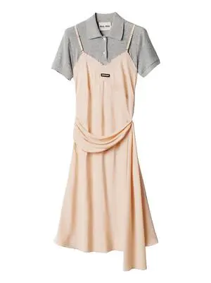 Miu Miu Marocain Crepe Dress - Peach/gray