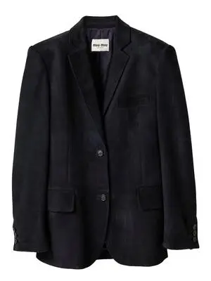 Miu Miu Waxed Suede Leather Jacket - Navy