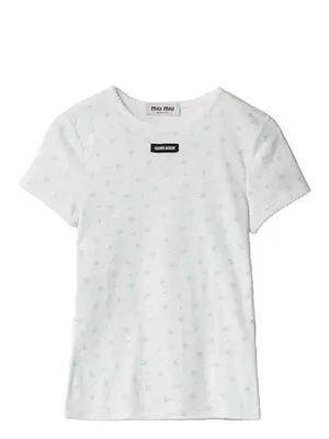 Miu Miu Ribbed Jersey T-shirt - White/light Blue