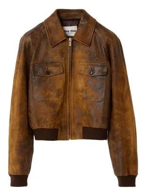 Miu Miu Waxed Suede Leather Jacket - Cognac