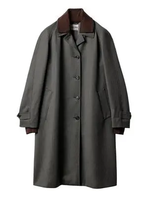 Miu Miu Single-breasted Coat With Embroidered Logo - Slate Gray