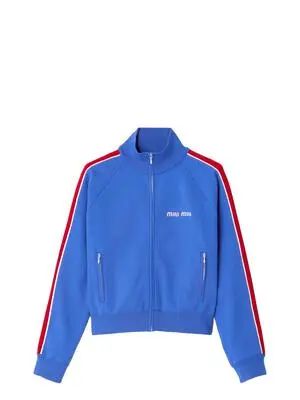 Miu Miu Technical Yarn Zip Up Sweatshirt - Bright Blue/red