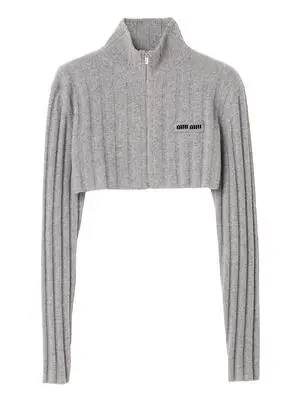 Miu Miu Cropped Wool And Cashmere Cardigan - Grey