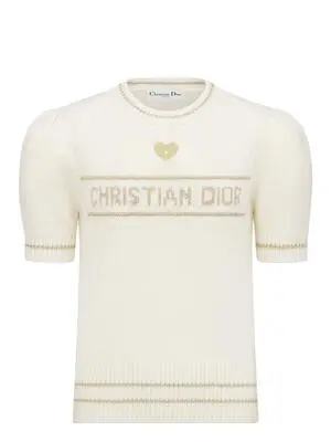 Dior Short-sleeved Sweater - Ecru And Gold-tone Virgin Wool-cashmere-blend Knit