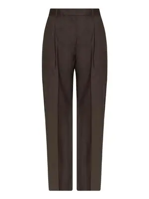 TOTEME Wool Pleated Trousers - Brown