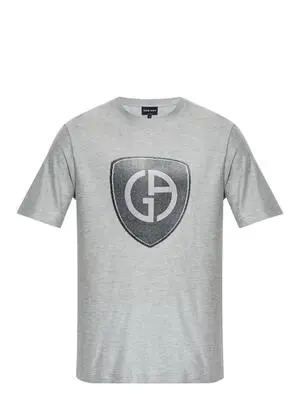Giorgio Armani T-shirt With A Logo And A Velvet Finish - Grey