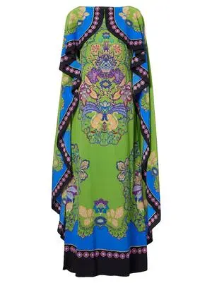 La DoubleJ Magic Printed Cape Effect Silk Maxi Dress - Green