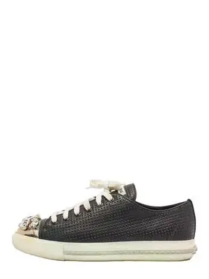Miu Miu Crystal-embellished Leather Sneakers - Black
